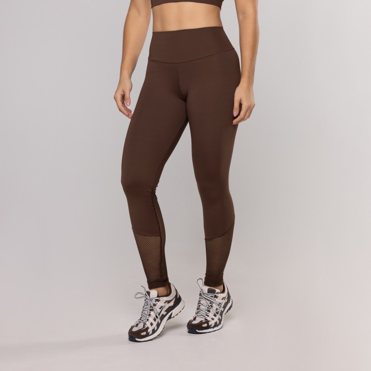 Legging Detalhe Tela Perna Marrom Escuro - Borju